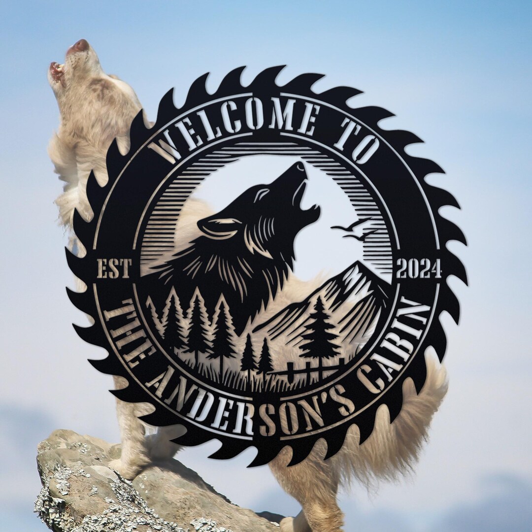 Custom Wolf Howling Metal Sign, Personalized Wolf Name Sign, Wolf Decor ...