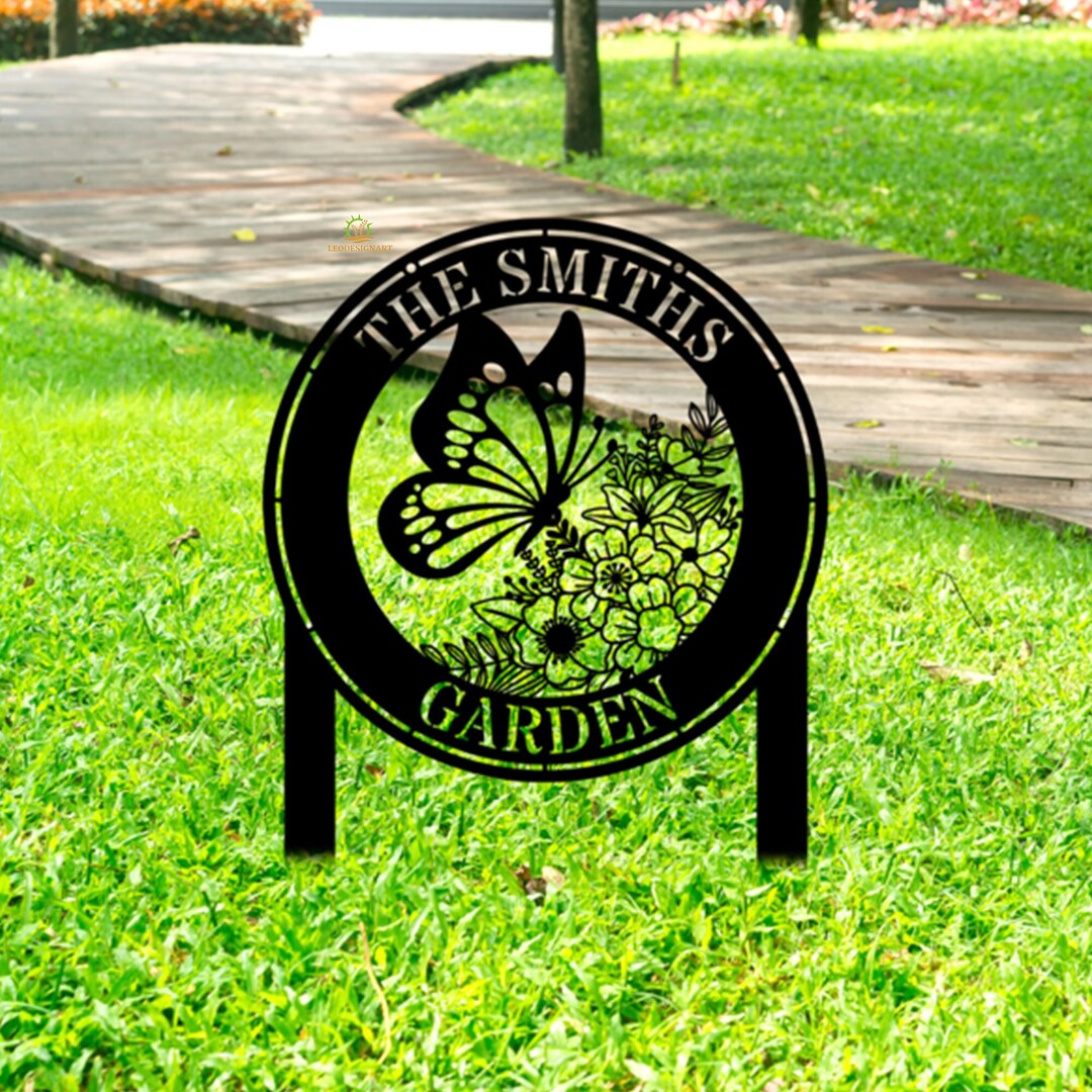 Personalized Butterfly Garden Sign, Garden Decor, Butterfly With Flower ...