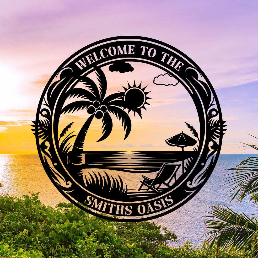 Custom Tropical Beach House Sign, Beach Palm Tree Sign, Coastal Decor ...