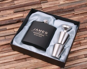 Customized Groomsman Black Stainless Flask, Custom Gift for Dad/father ...