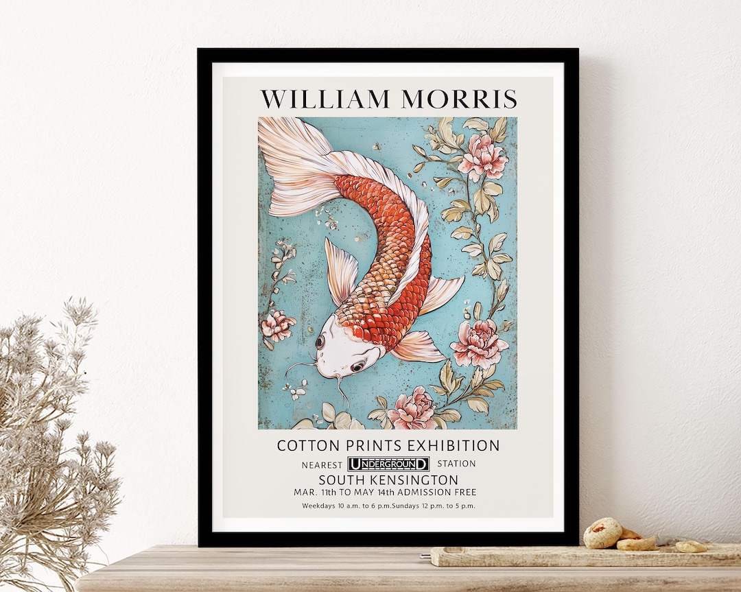 William Morris Print Exhibition Poster Koi Fish Cherry Blossom Wall Art ...