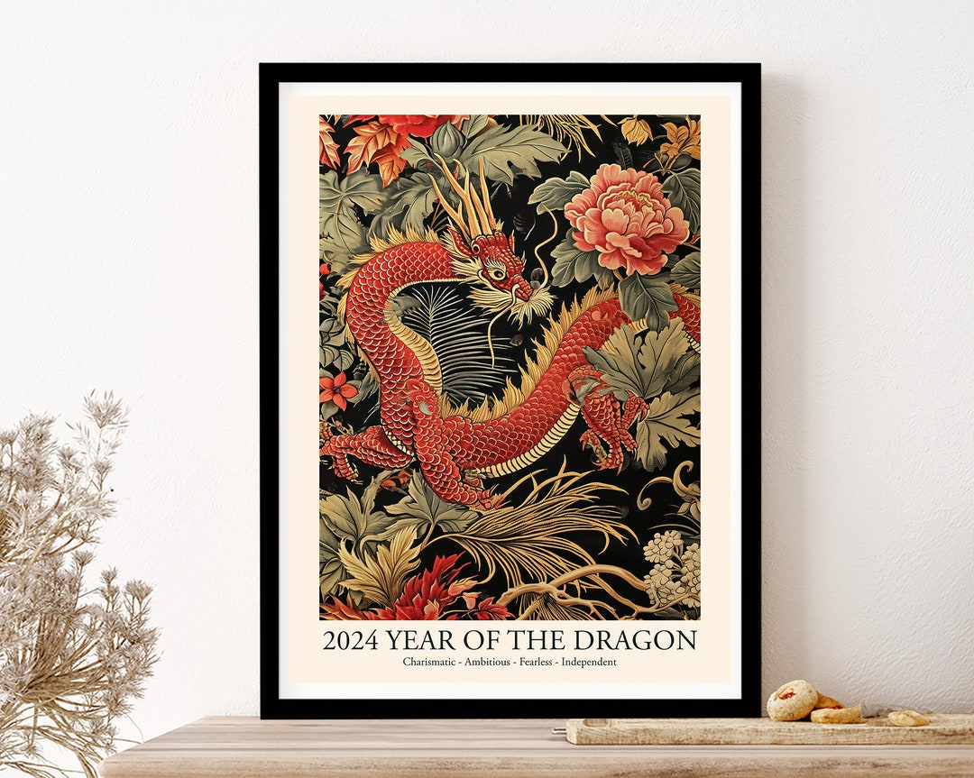 Lunar Year of the Dragon 2024 Wall Art Print Poster Framed, Dragon Art ...