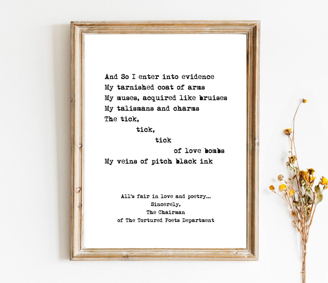 Taylor Swift Poem the Tortured Poets Department Digital Download Fan ...