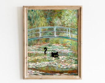 Bridge Over a Pond of Waterlilies Cat Print, Claude Monet Cat Poster ...