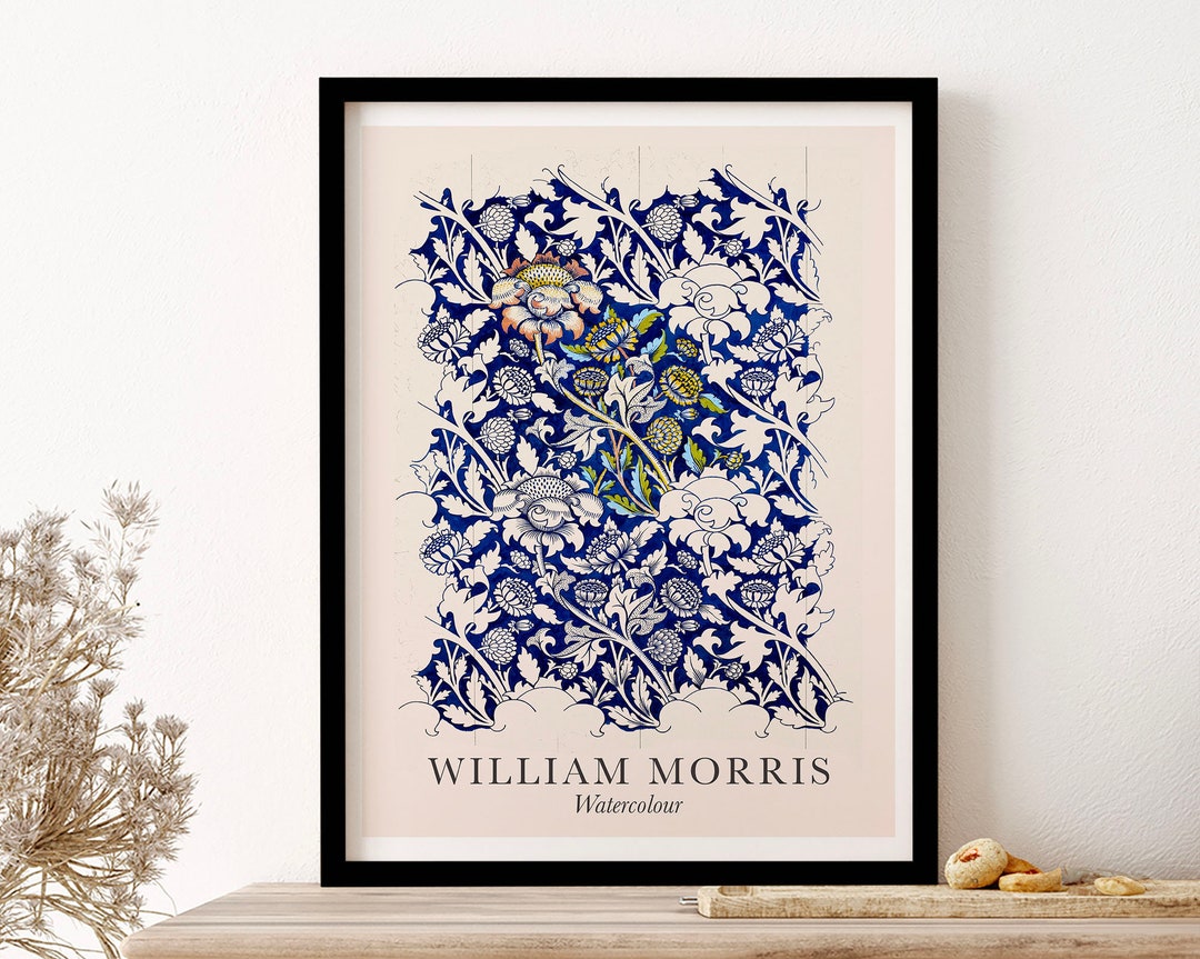 William Morris Watercolour Blue Flower Botanical Wall Art - Etsy