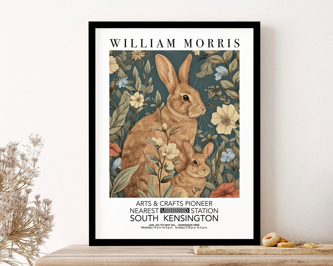 William Morris Print Rabbit Bunny Portrait Valentines Mothers Day Gift ...