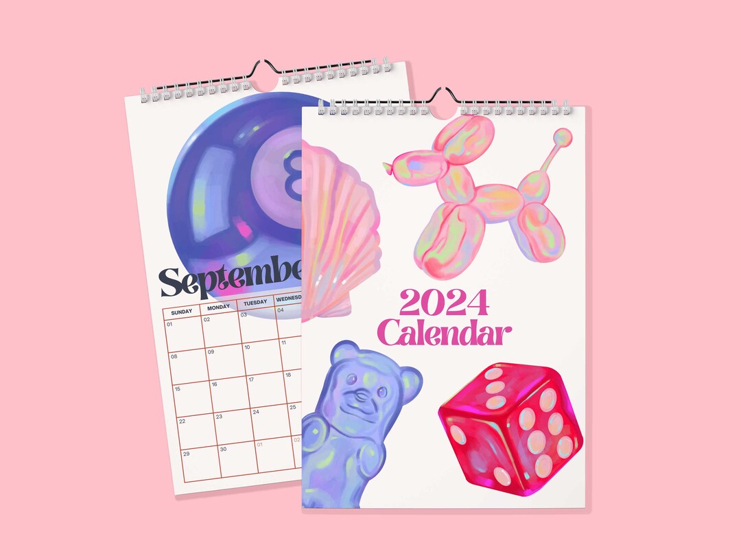 Trendy Holographic 2024 Wall Calendar Cute Trending Retro Illustrations ...