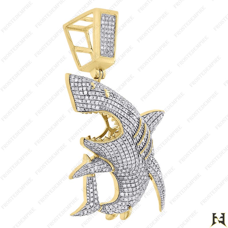 Shark Pendant Icy Great White Shark Charm 14K Yellow Gold Moissanite ...