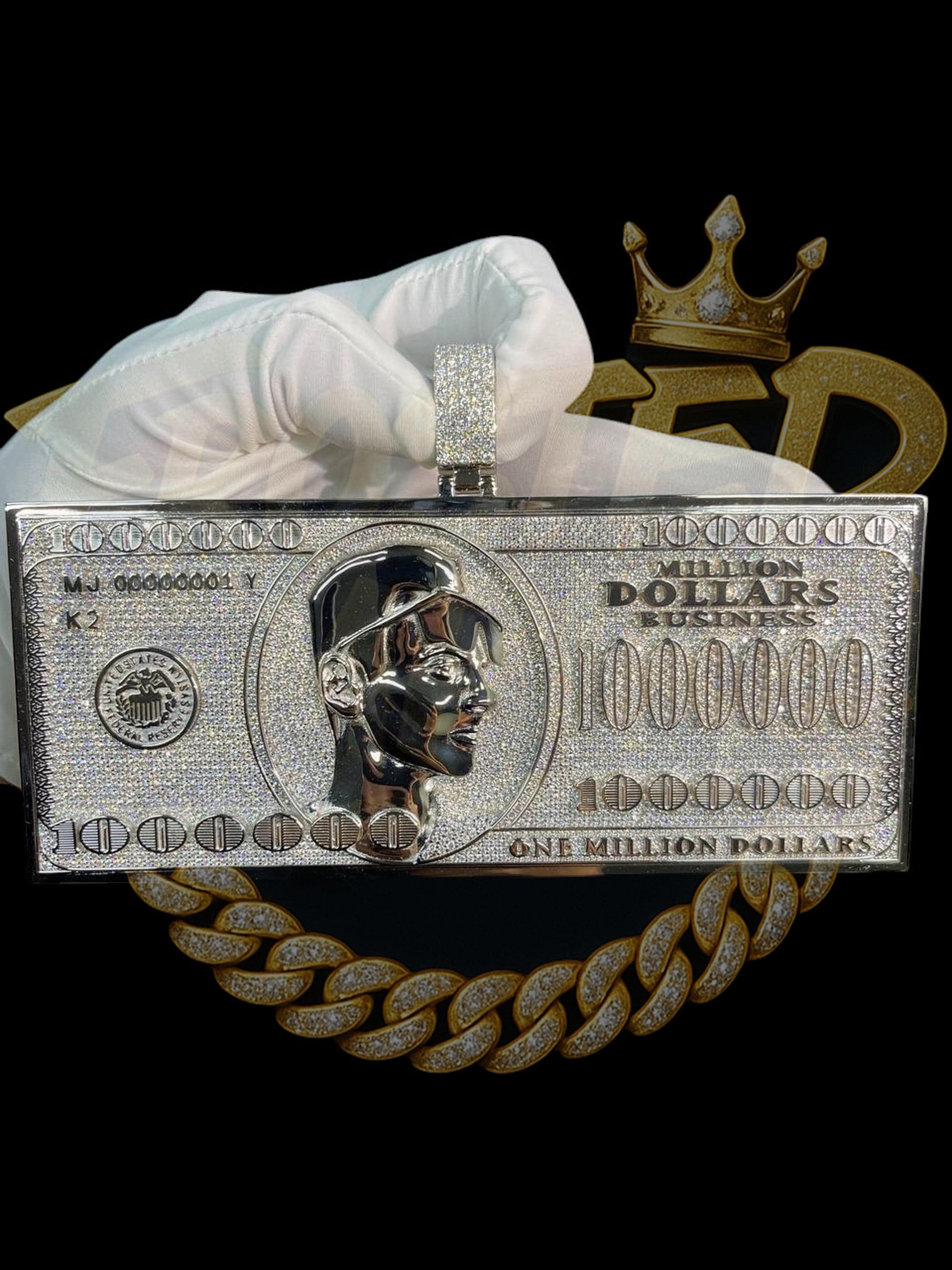 Custom 1 Million Dollar Pendant Moissanite Vvs Iced Out Silver Money 3451