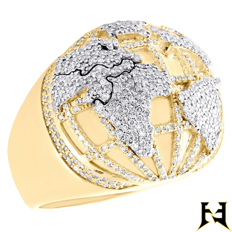 3D Domed World Map Men's Hip Hop Bust Down Champion Ring Rapper Iced ...