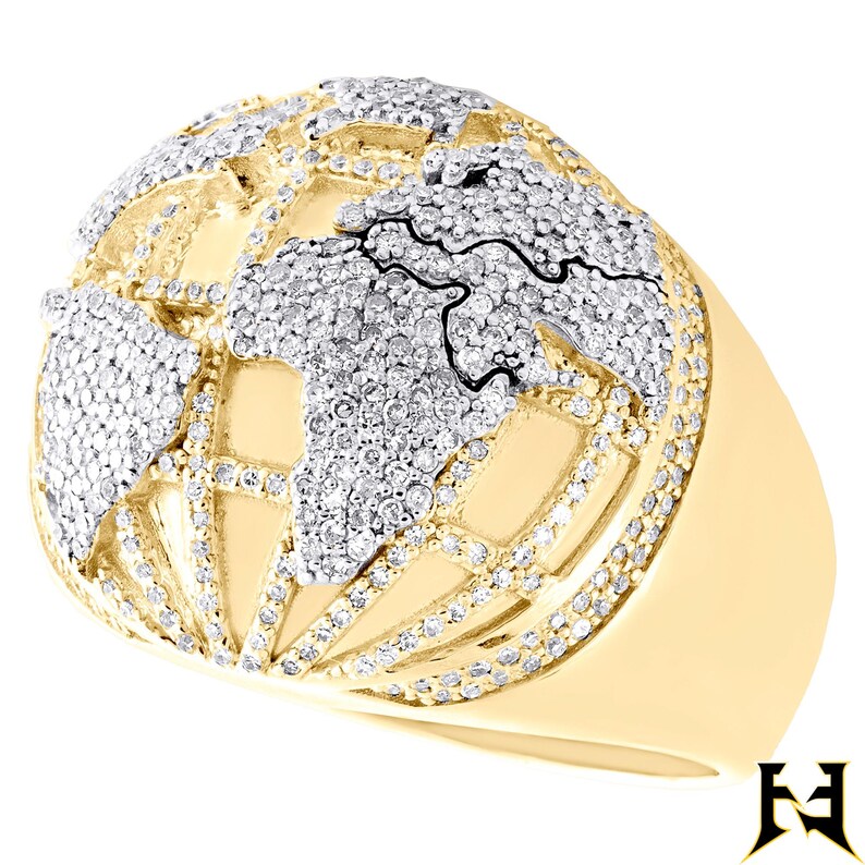 3D Domed World Map Men's Hip Hop Bust Down Champion Ring Rapper Iced ...