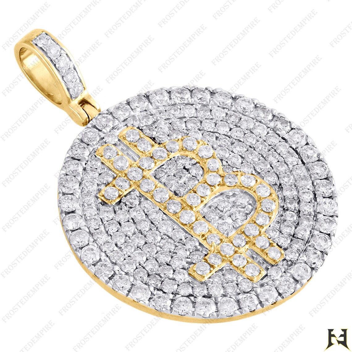 10K Yellow Gold Diamond Bitcoin Pendant Iced Out Round Crypto Charm ...