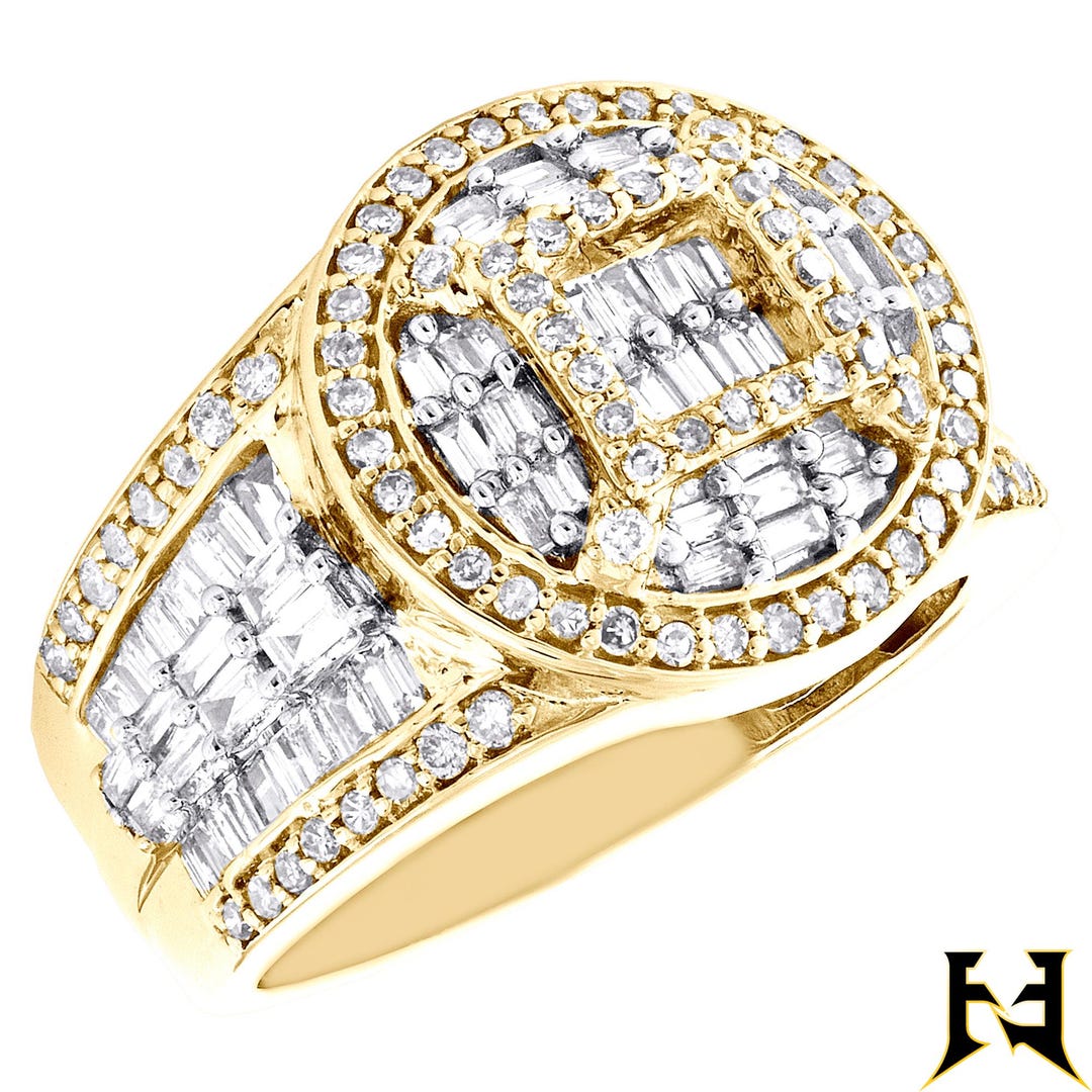 Men's Hip Hop Champion Ring Rapper Iced Out 1.90 CT Round Baguette Lab ...