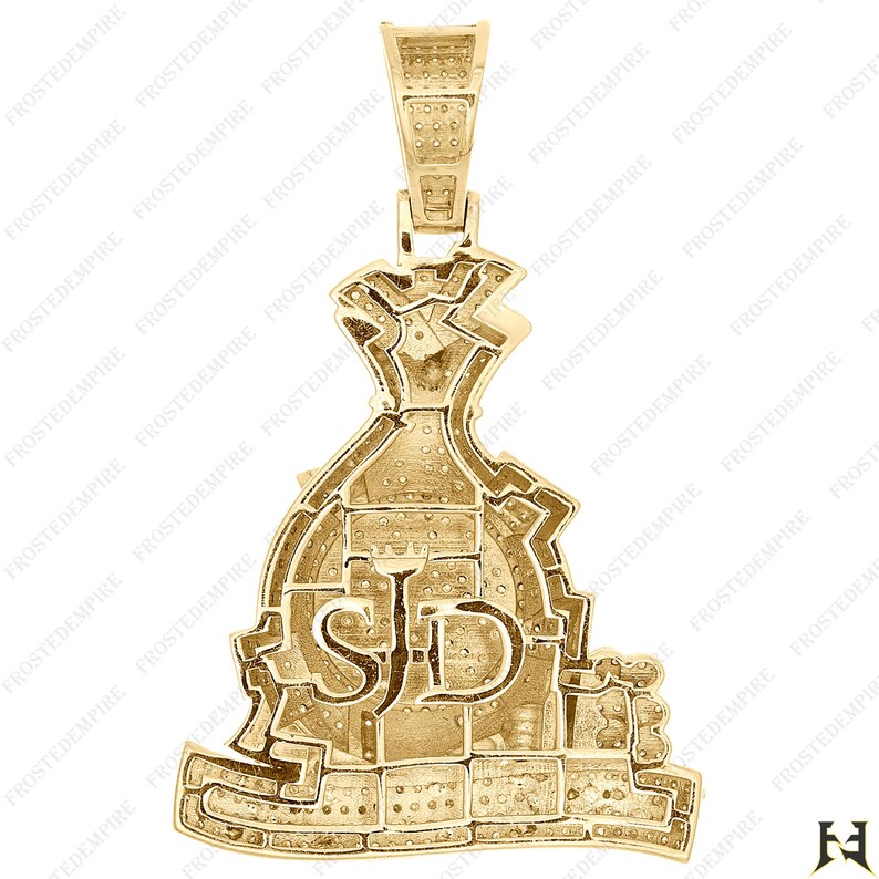 Moissanite Diamond Time is Money Pendant Iced Out Clock Money Bag Charm ...