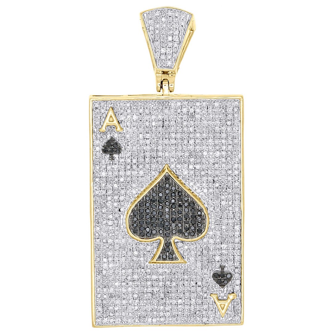 Ace of Spades Pendant | 14K Gold Moissanite Diamond Card Charm | Black ...