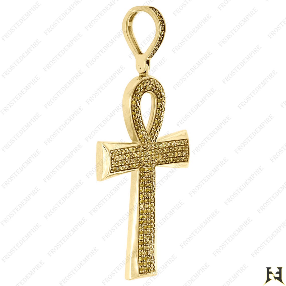Egyptian Ankh Cross Necklace American Diamond 14K Yellow Gold Ankh ...