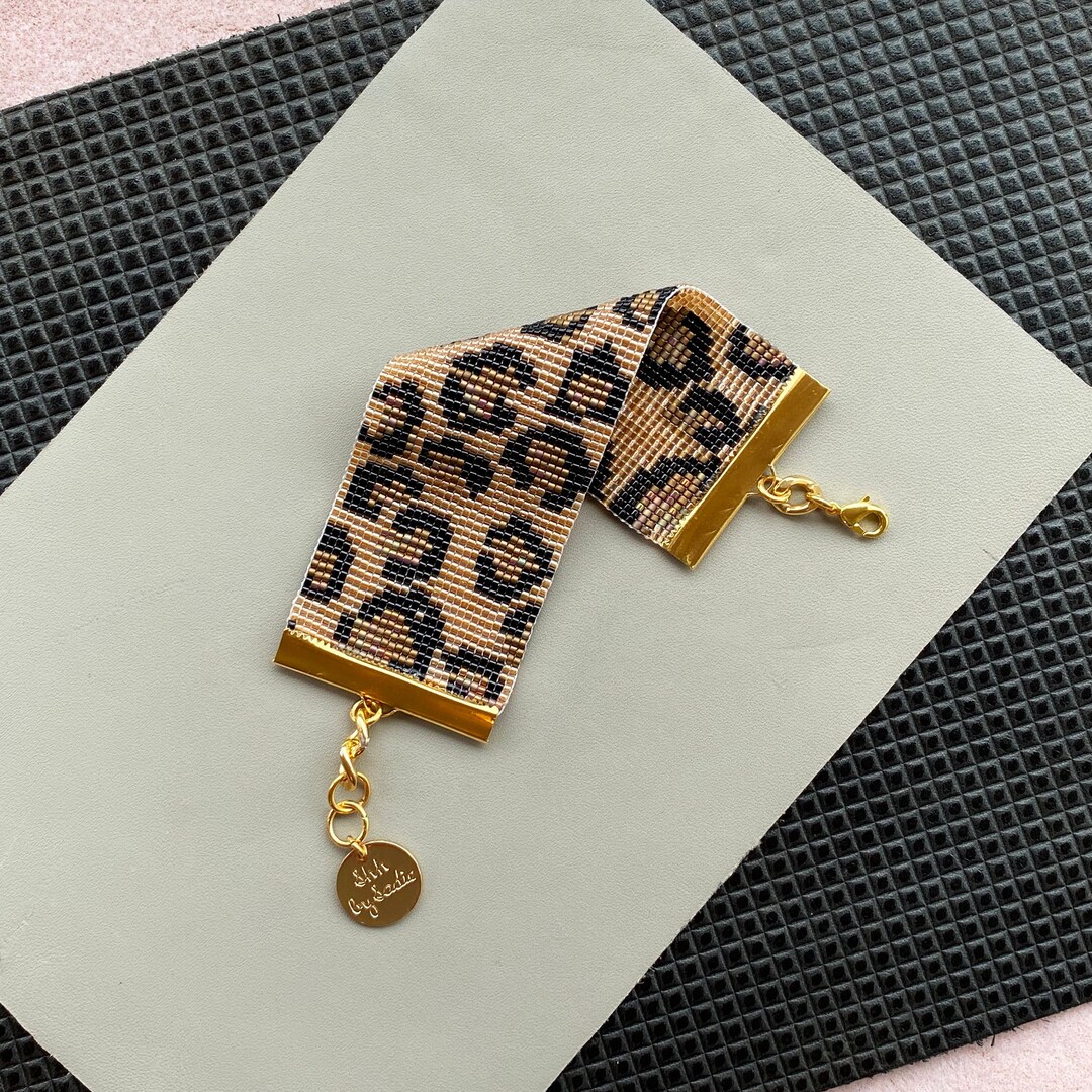 Hand Beaded Leopard Print Cuff Bracelet Animal Print Cheetah Jewellery ...