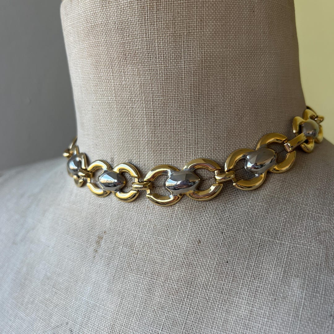 Beautiful 1980s Early 90s Vintage Two Tone Choker Chain Necklace ...