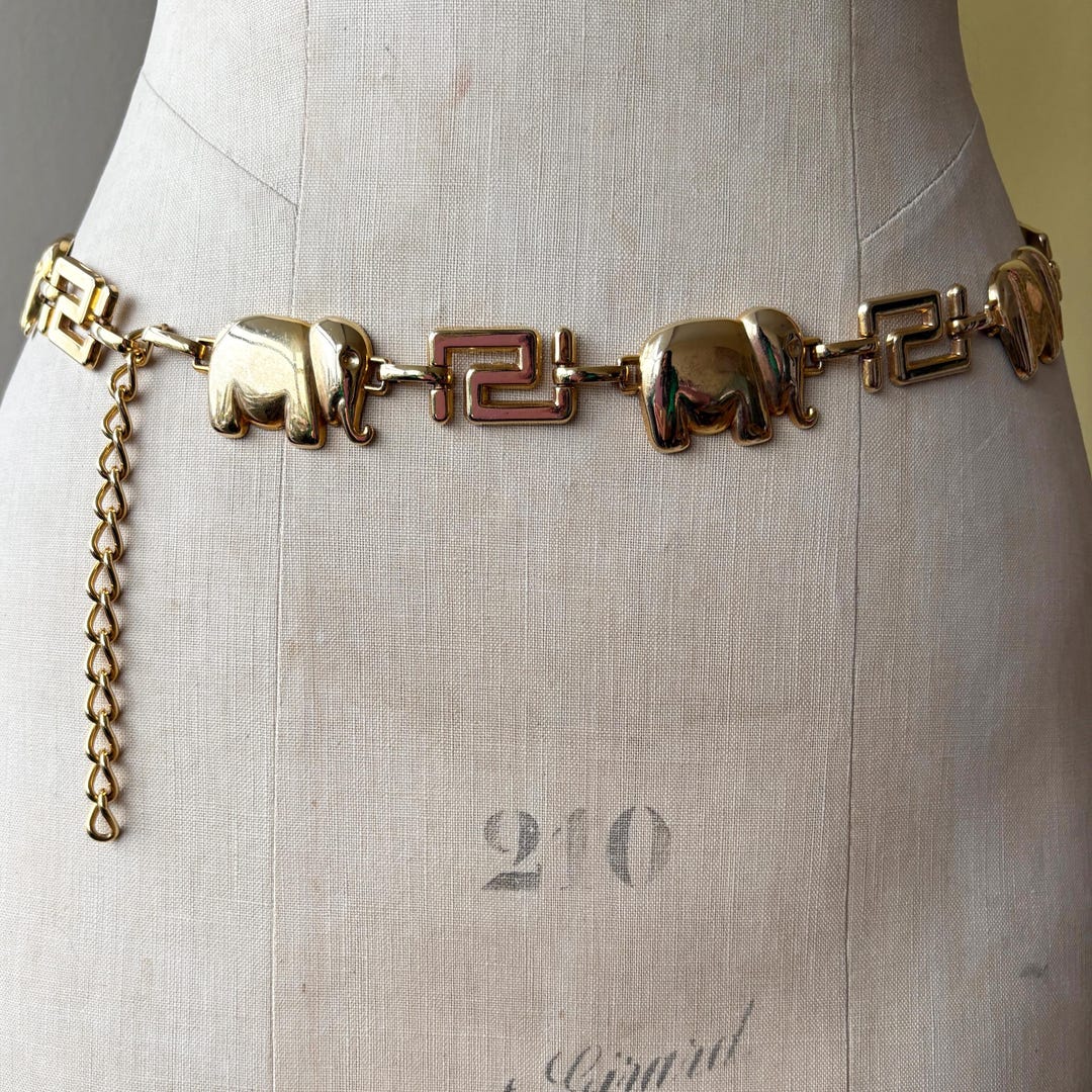 Vintage Adjustable Gold Metal Elephant Chain Belt | Gold Elephant Belt ...