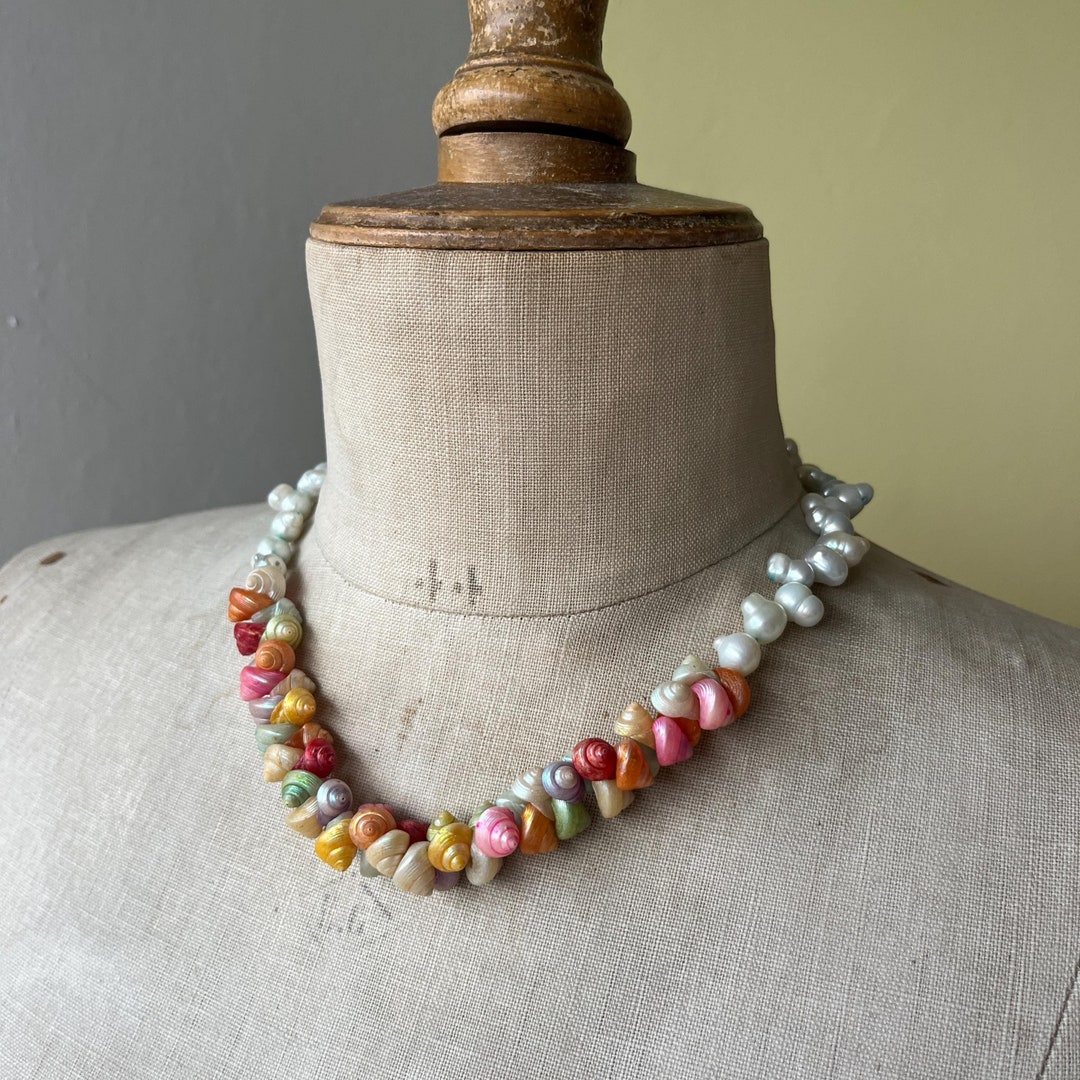 Repaired Colourful Antique Trochus Shell and Pearl Necklace | Antique ...