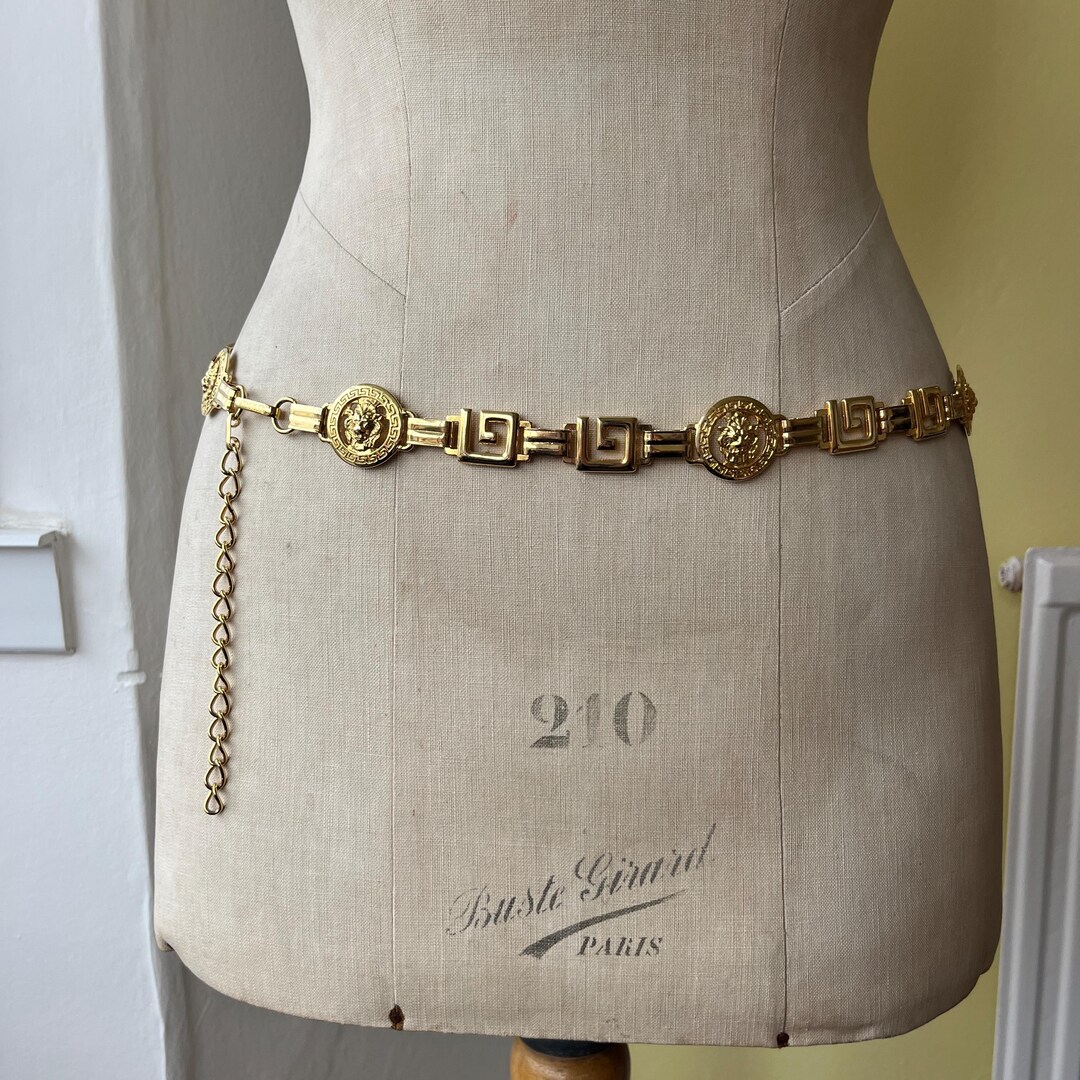 Vintage Italian 1970s 1980s Lion Head Gold Chain Belt Retro Gold G Link ...