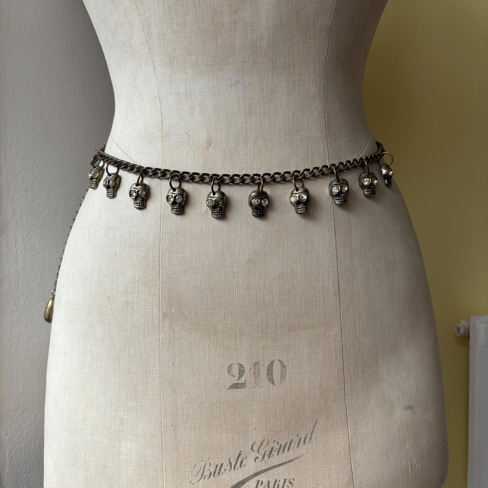 Vintage 1990s Bronze Diamante Skull Chain Belt | Retro Skull Belt ...