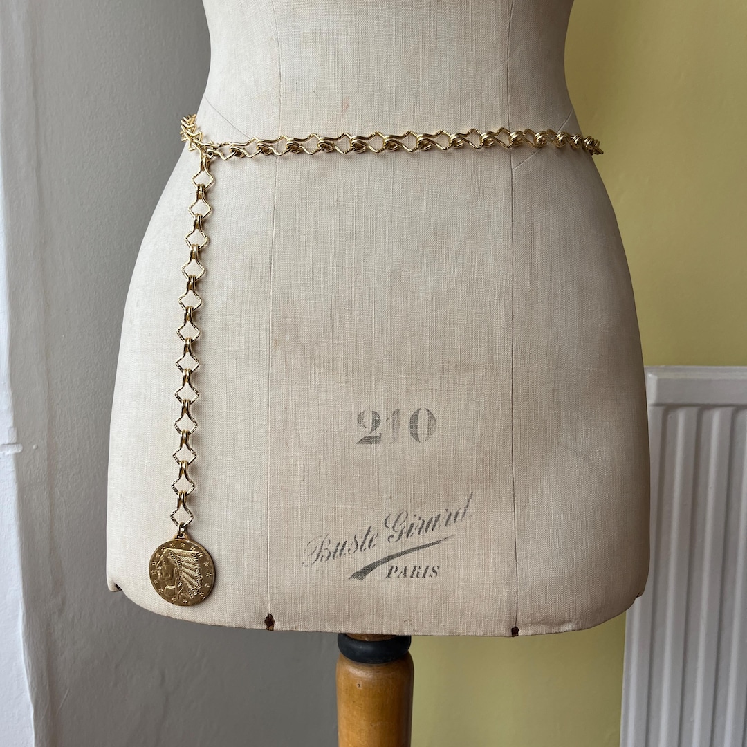 Vintage 1960s 1970s Gold Coin Chain Belt Retro Gold Chain Link Belt ...