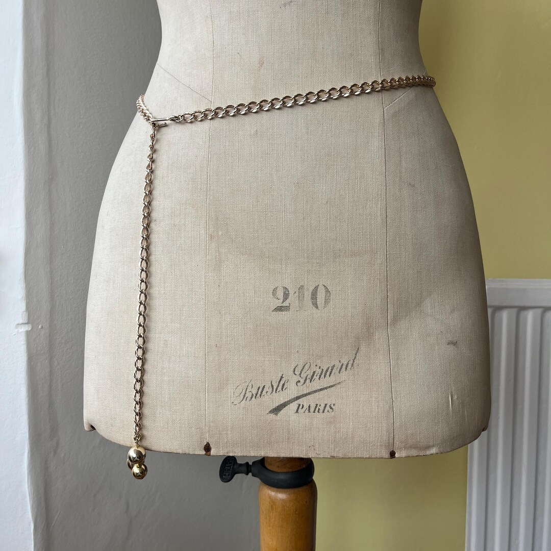 Vintage 1960s 1970s Slinky Gold Ball Chain Belt | Retro Gold Chain Link ...