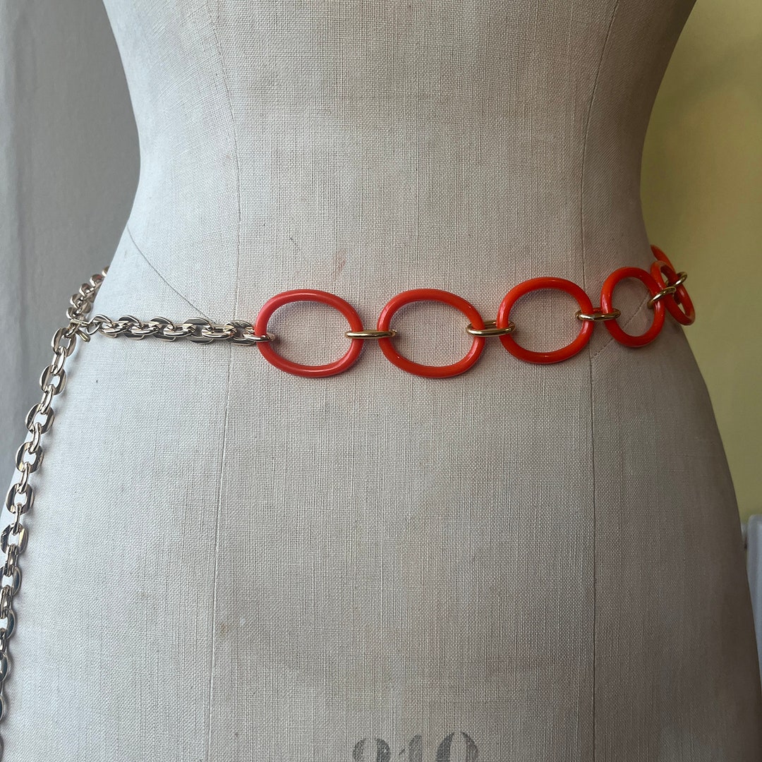 Vintage 1970s Orange and Gold Chain Belt Retro Gold Chain Link Belt ...
