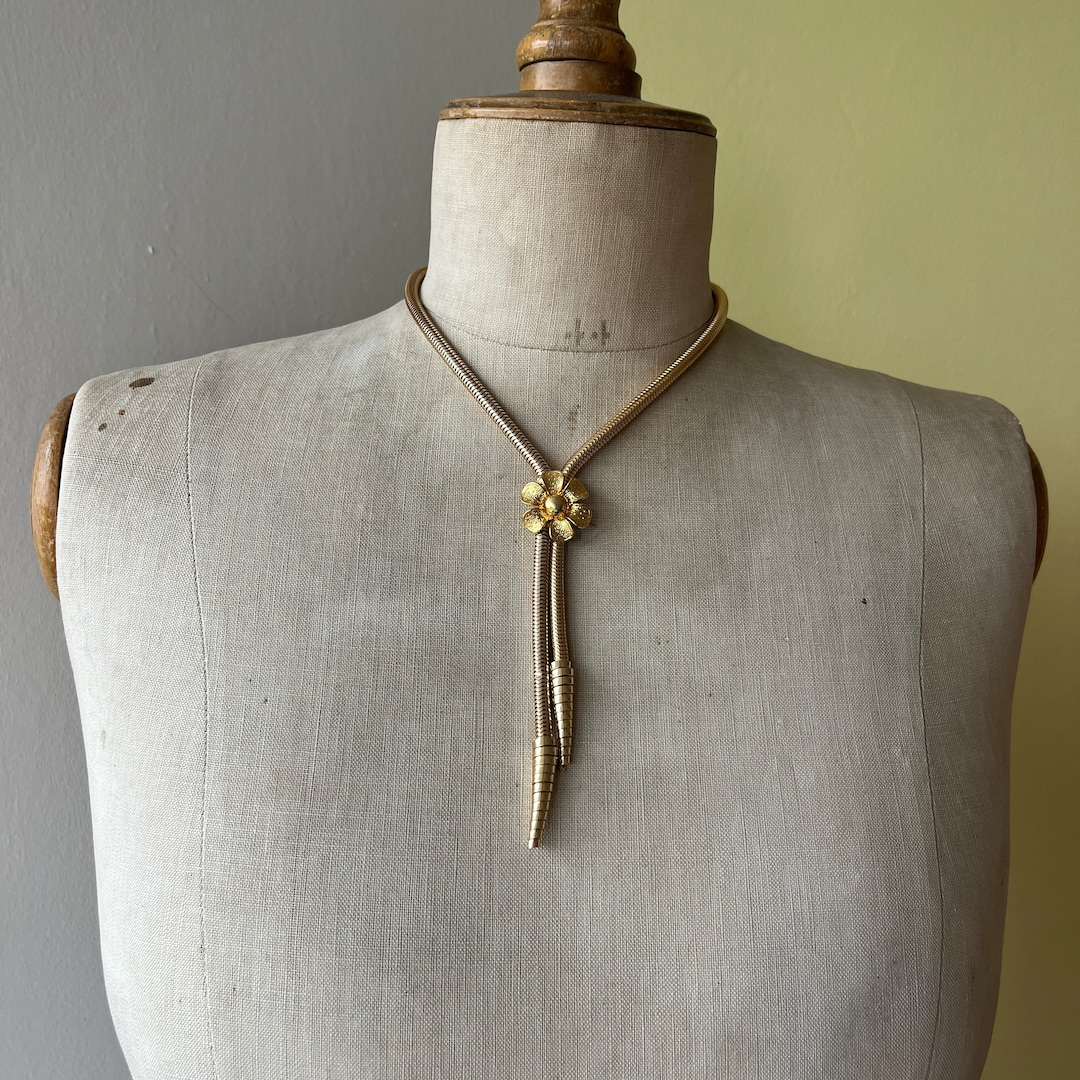 Vintage Western Style Gold Omega Snake Chain Lariat Necklace Retro Mid ...