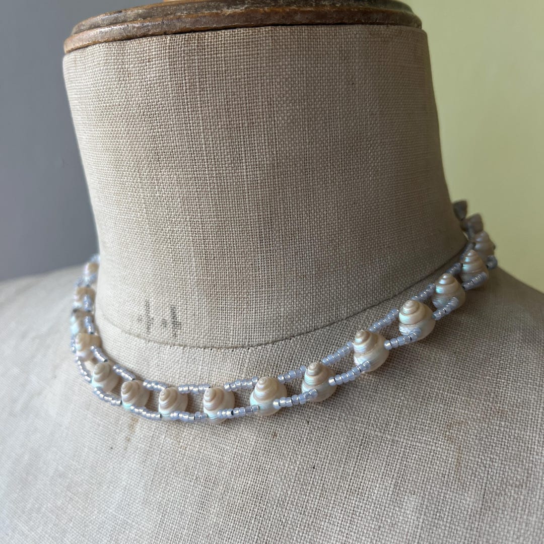 Repaired Antique Trochus Shell Choker: Beaded Art Deco Necklace - Etsy