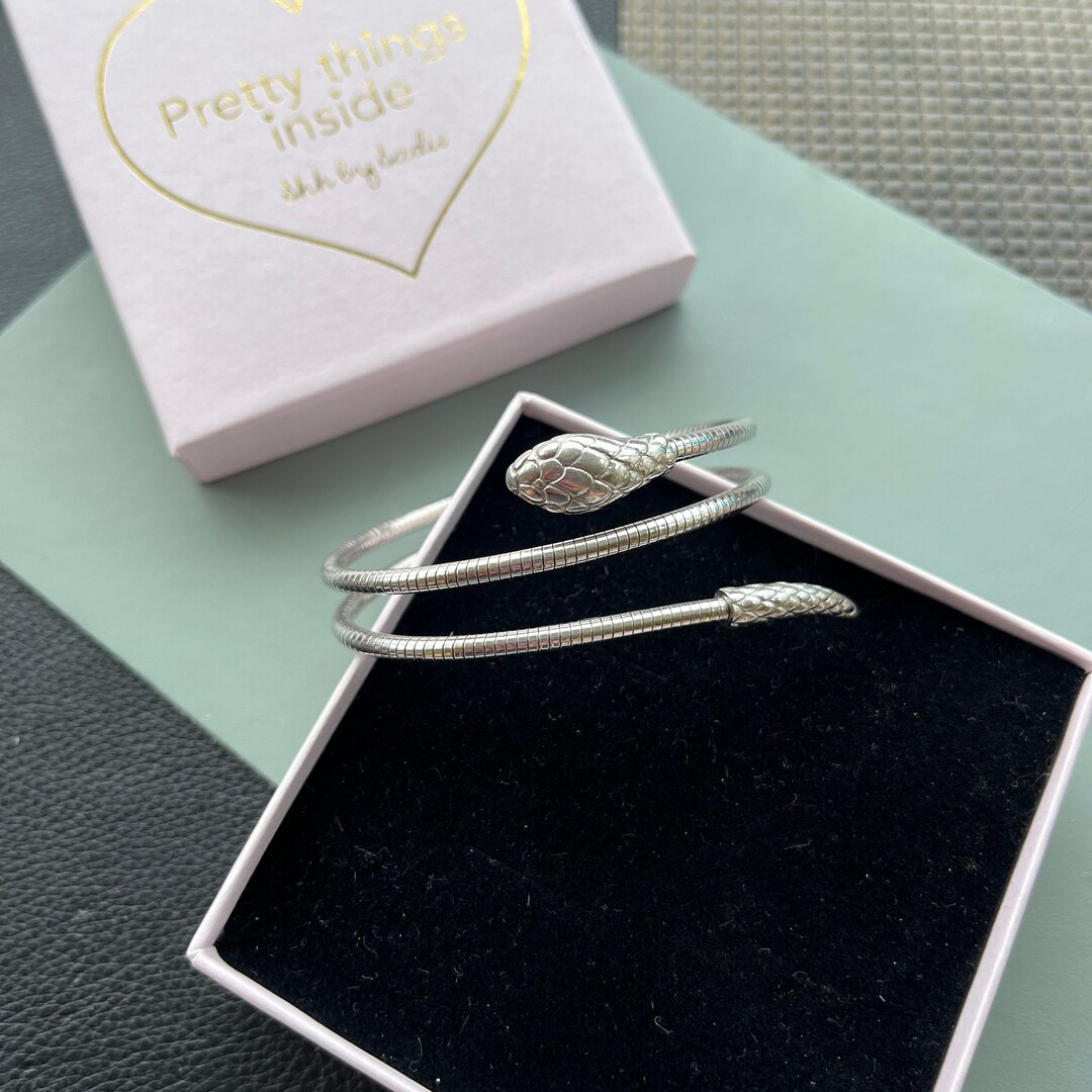 Beautiful Vintage Sterling Silver Coiled Serpent Snake Bangle |925 ...