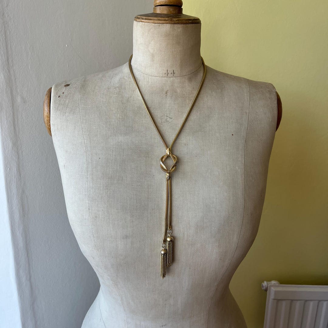 Vintage Gold Omega Snake Chain Knotted Lariat Necklace | Retro Mid ...