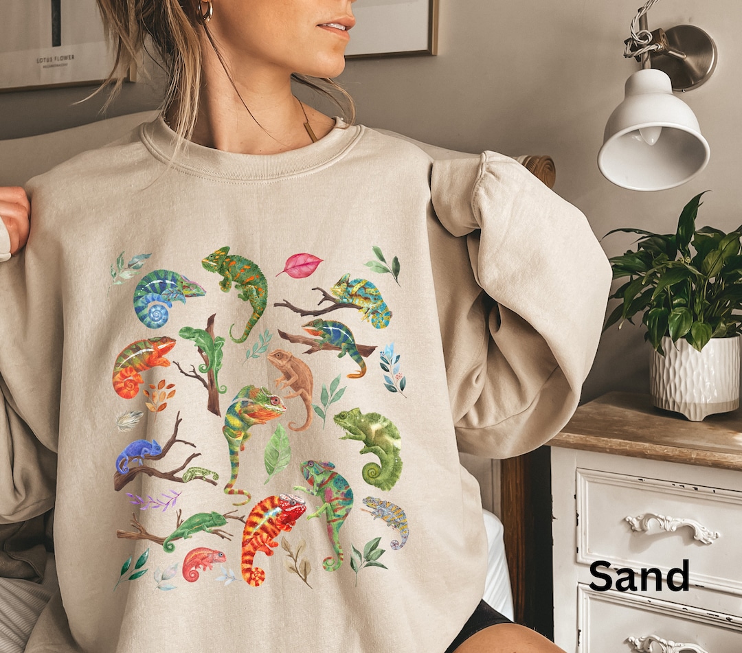 Watercolor Chameleons Cottagecore Crewneck Sweatshirt - Aesthetic ...