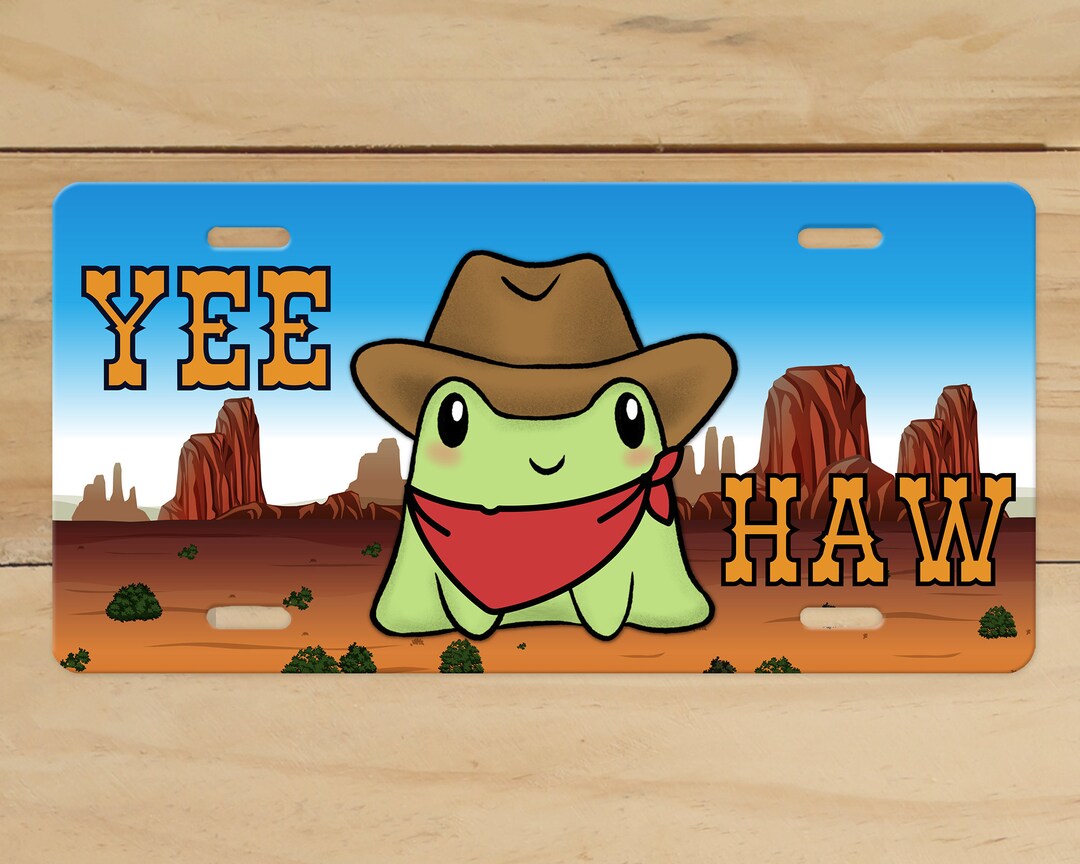 Frog Cowboy Hat Front License Plate Kawaii Frog Country Western Tag ...