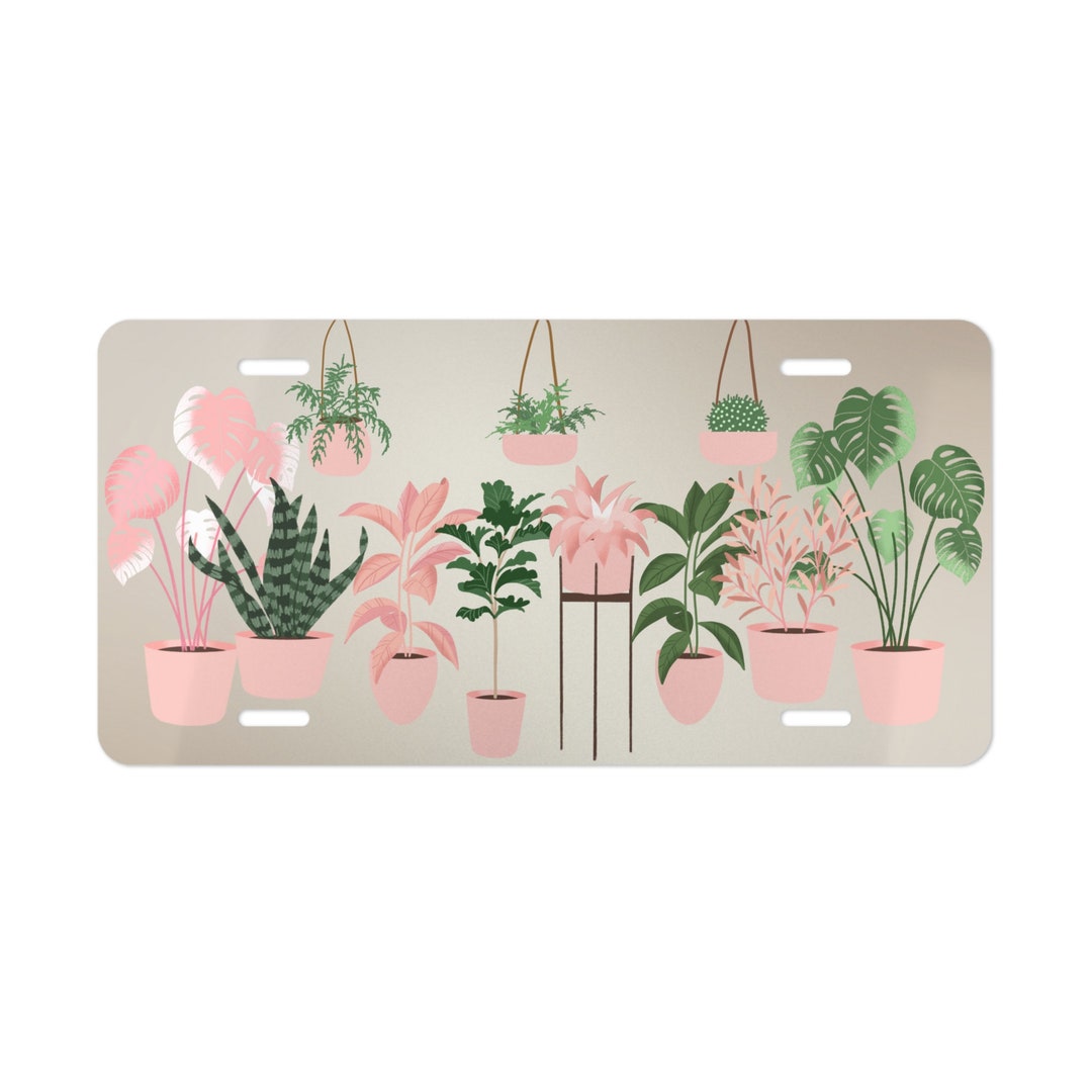 Taupe Pink Plants Front License Plate, Aestehtic Plant Mom Gift, Plant ...