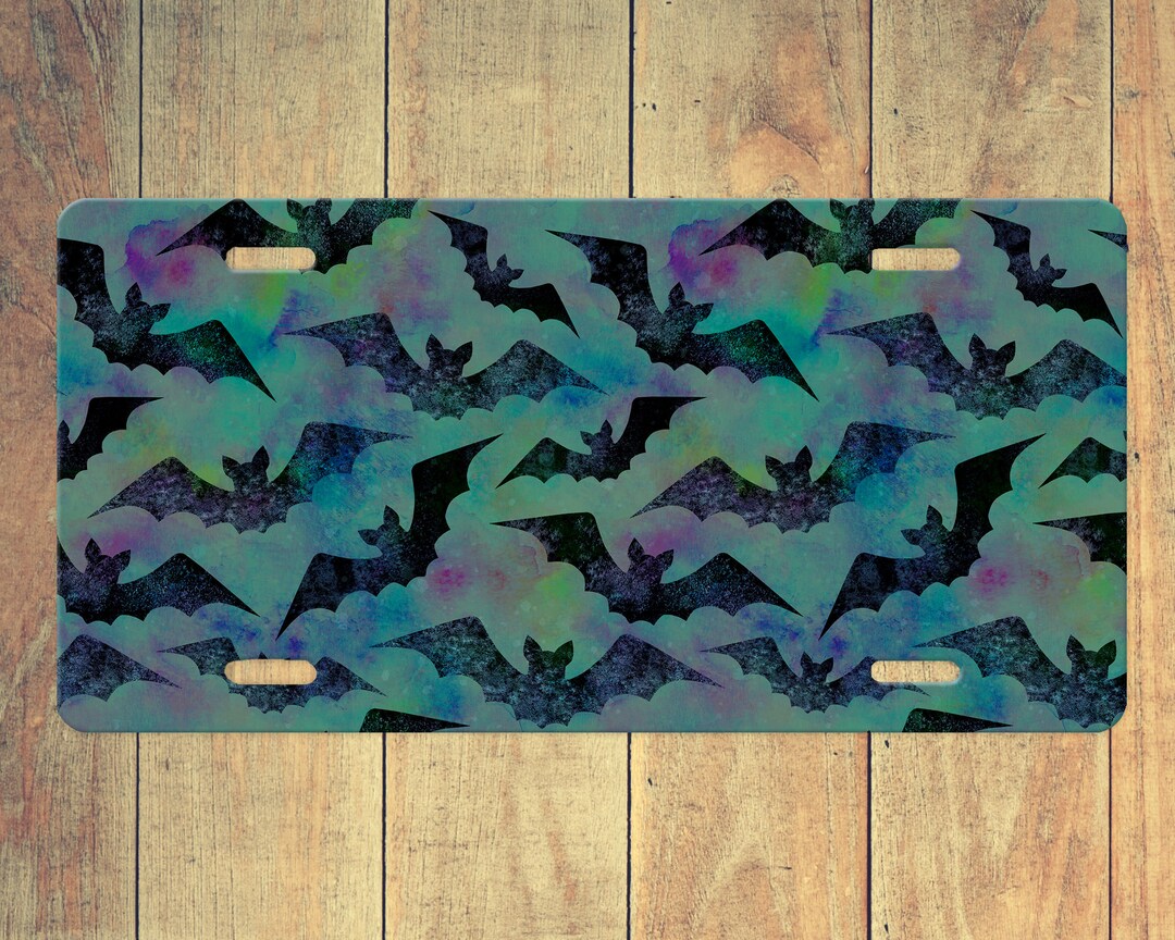 Bats License Plate - Green Purple Abstract Artsy Bats - Grunge Rainbow ...