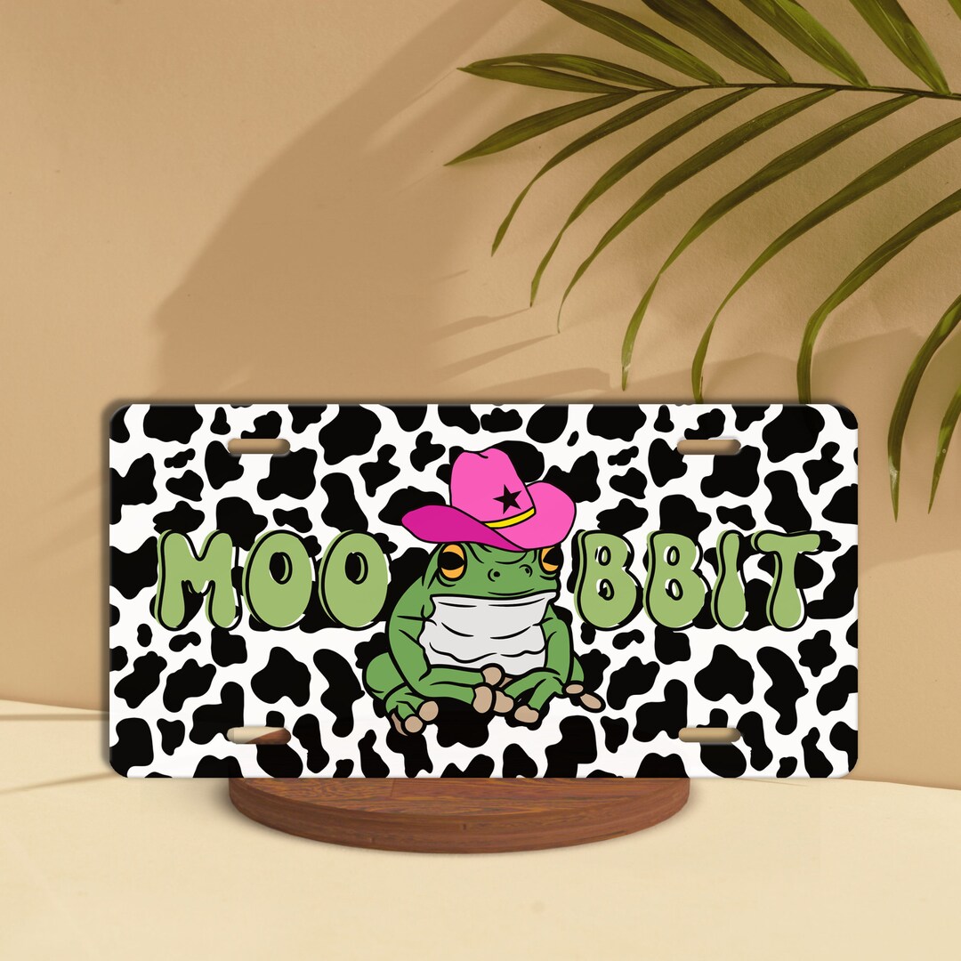 Frog Cow Print License Plate - Cute Pink Cowboy Hat Frog Move It Funny ...