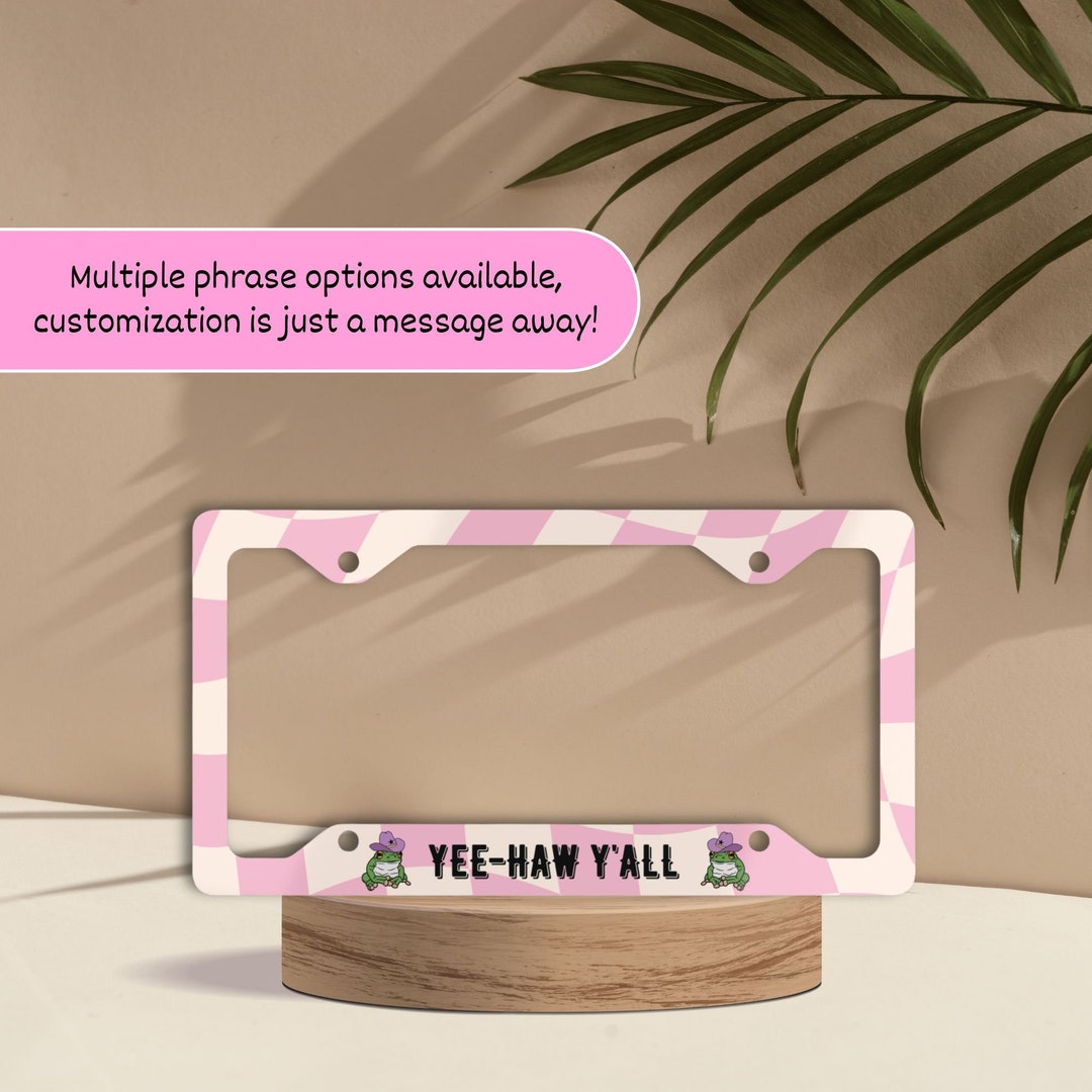 Cowboy Frog License Plate Frame - Cute Pink Purple Frog Car Tag Frame ...