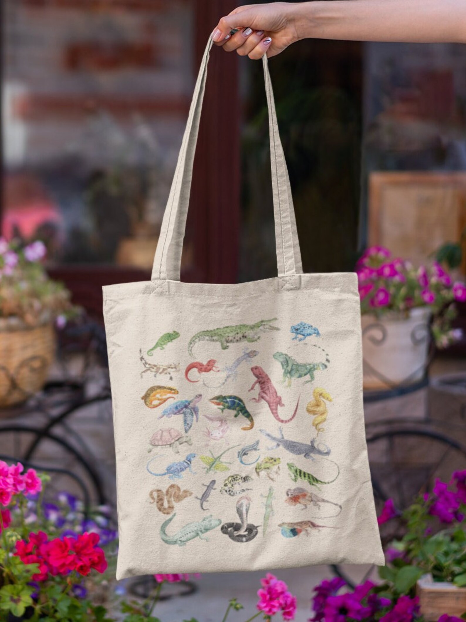 Tote Cottagecore Reptile Amphibian Tote Bag- Lizard Turtle Salamander ...
