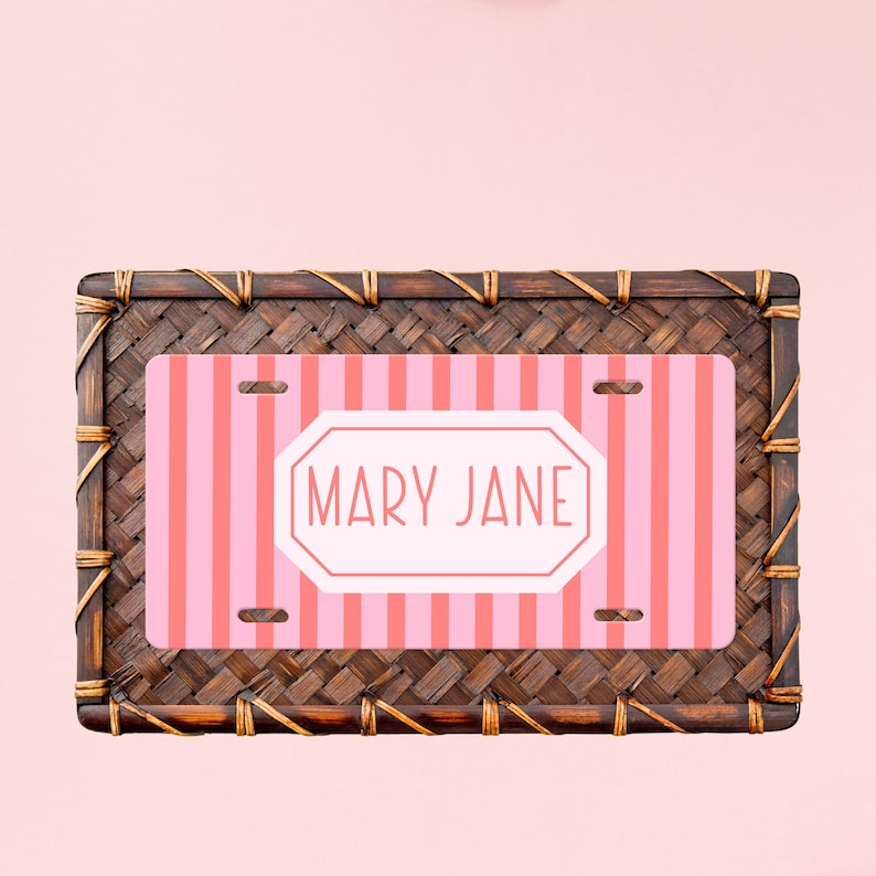 Pink Tone on Tone Stripe License Plates, Personalized Name Car Tag for ...
