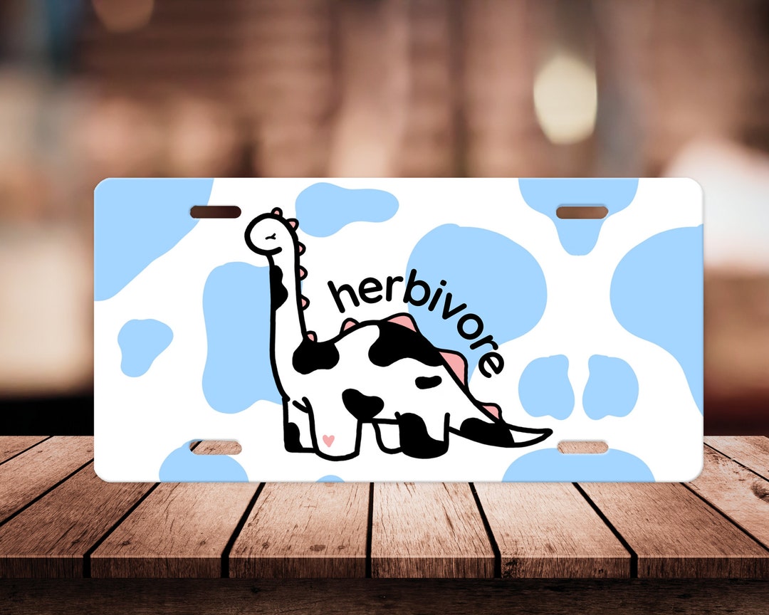 Cute Dinosaur Cow Front License Plate - Herbivore Vegan Plant Based ...