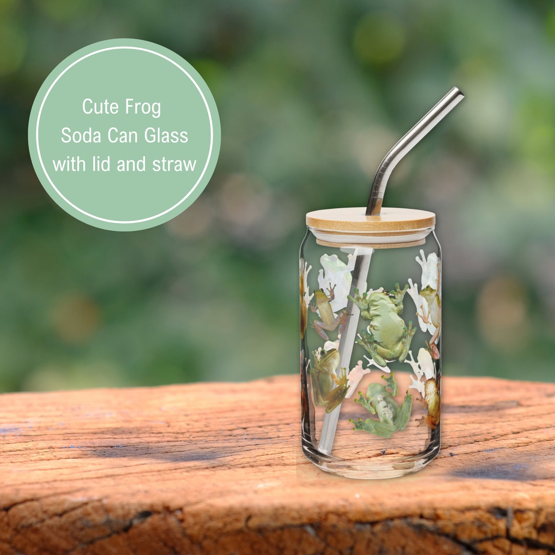 Can Shaped Soda Drinking Glass With Lid, Cute Frog Gift, Funny Frog ...