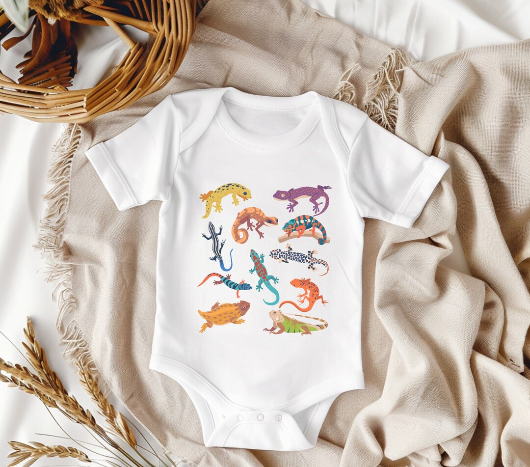 Cute Reptile Baby Bodysuit, Artsy Cartoon Exotic Lizards T-shirt ...