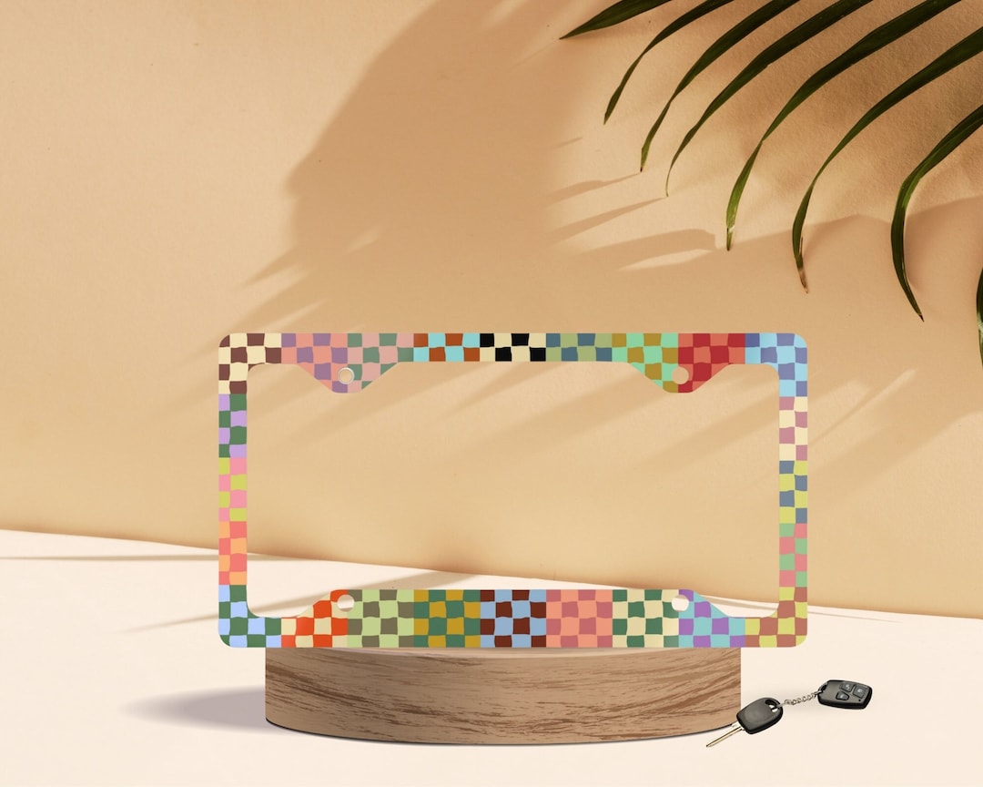 Multicolored Checkered License Plate Frame - Colorful Checkerboard ...