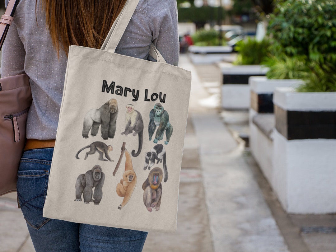 Gorillas & Monkeys Canvas Tote Bag, Cottagecore Aesthetic Gift ...