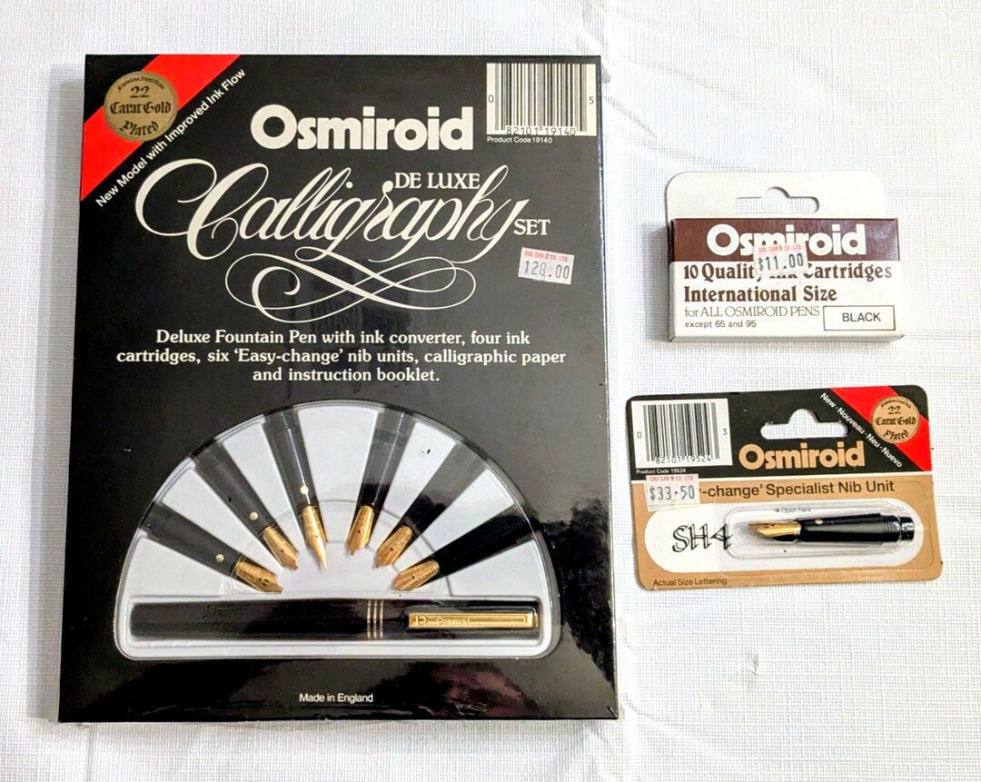 Osmiroid Deluxe Calligraphy Fountain Pen Set 6nibs 22k GP England ...