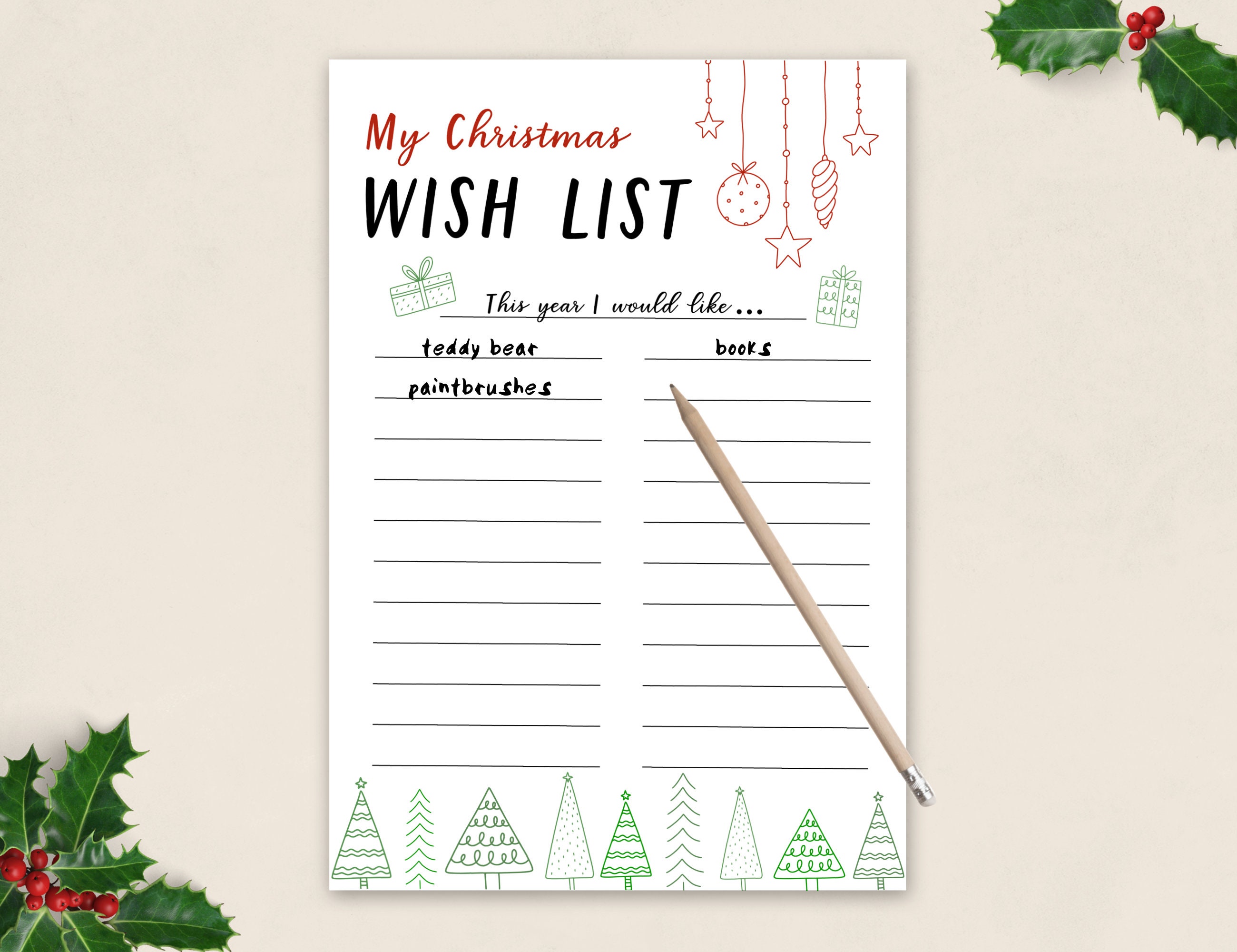 Christmas Wish List Printable PDF | Wish List for Kids Letter to Santa ...