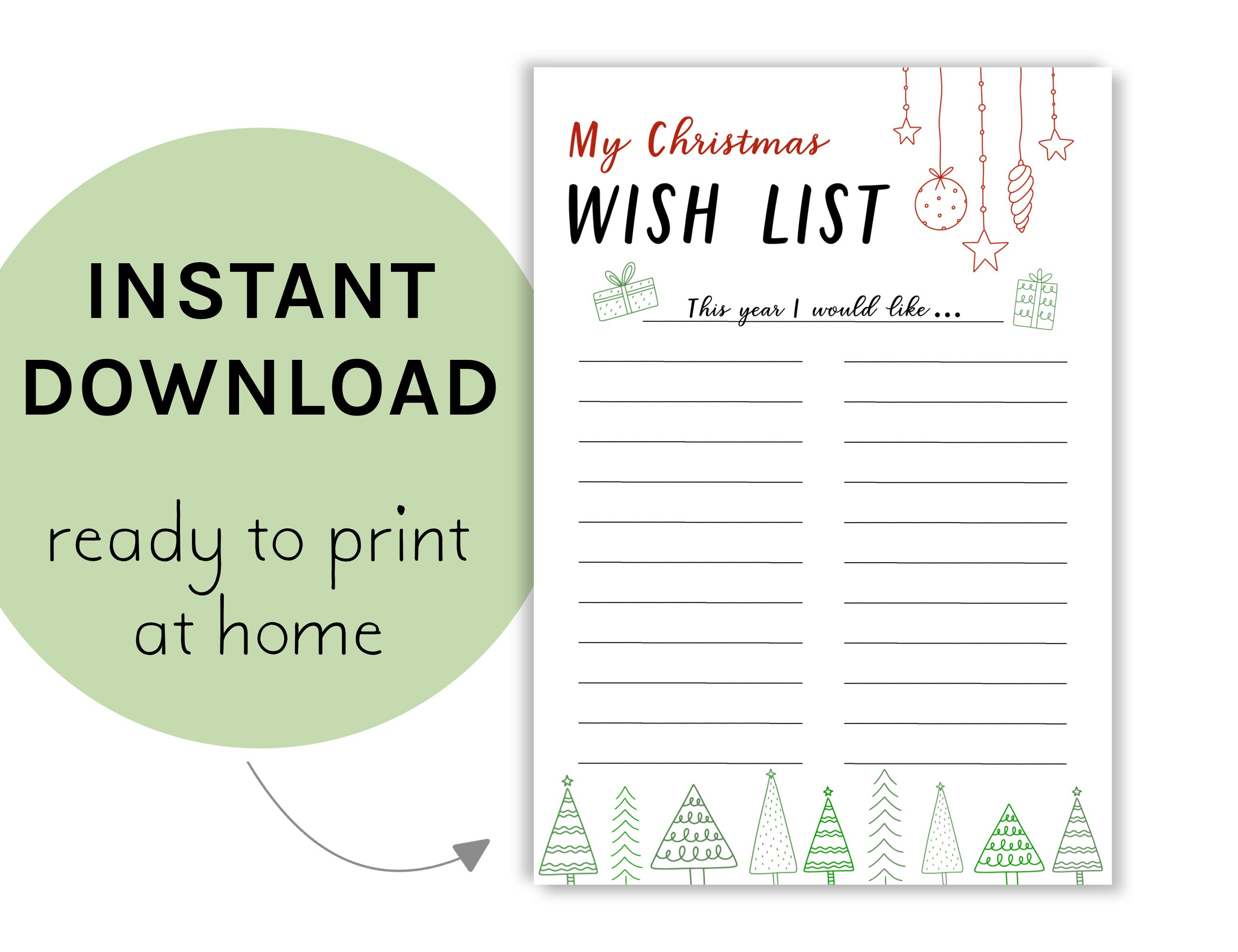 Christmas Wish List Printable PDF | Wish List for Kids Letter to Santa ...