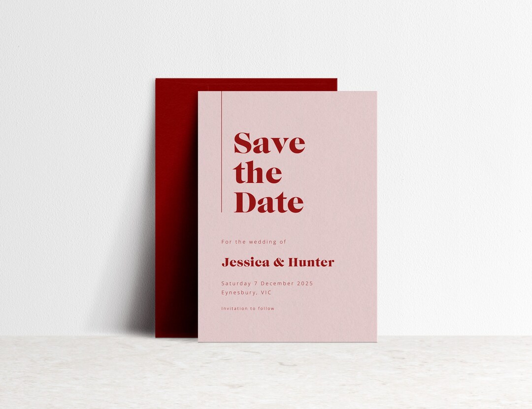 Pink and Red Save the Date Template, Printable Save the Date Card ...